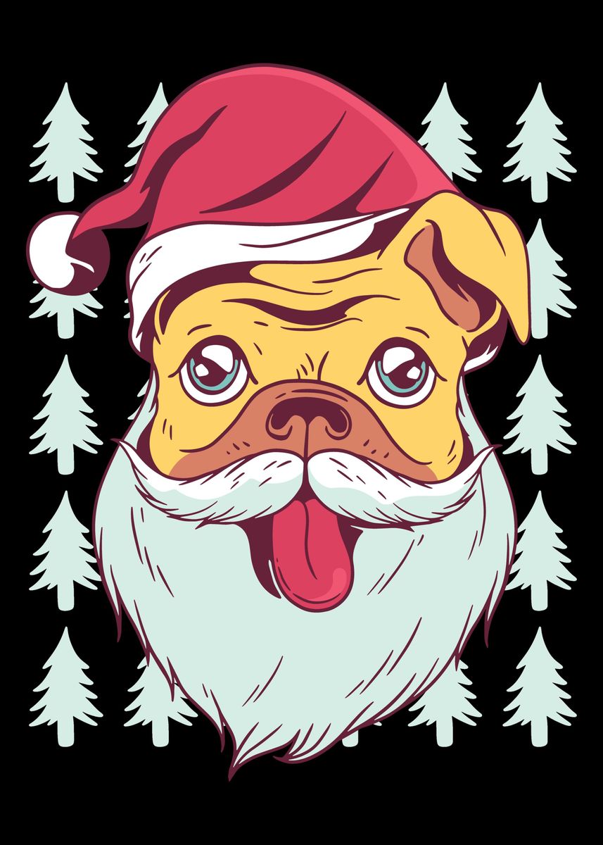 'santa pug ' Poster, picture, metal print, paint by Pirmin | Displate