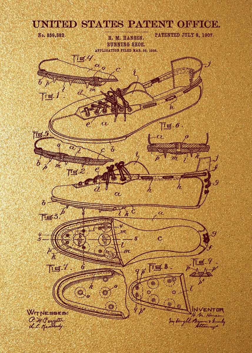 '41 Running Shoe Patent Pr' Poster, picture, metal print, paint by Jana ...