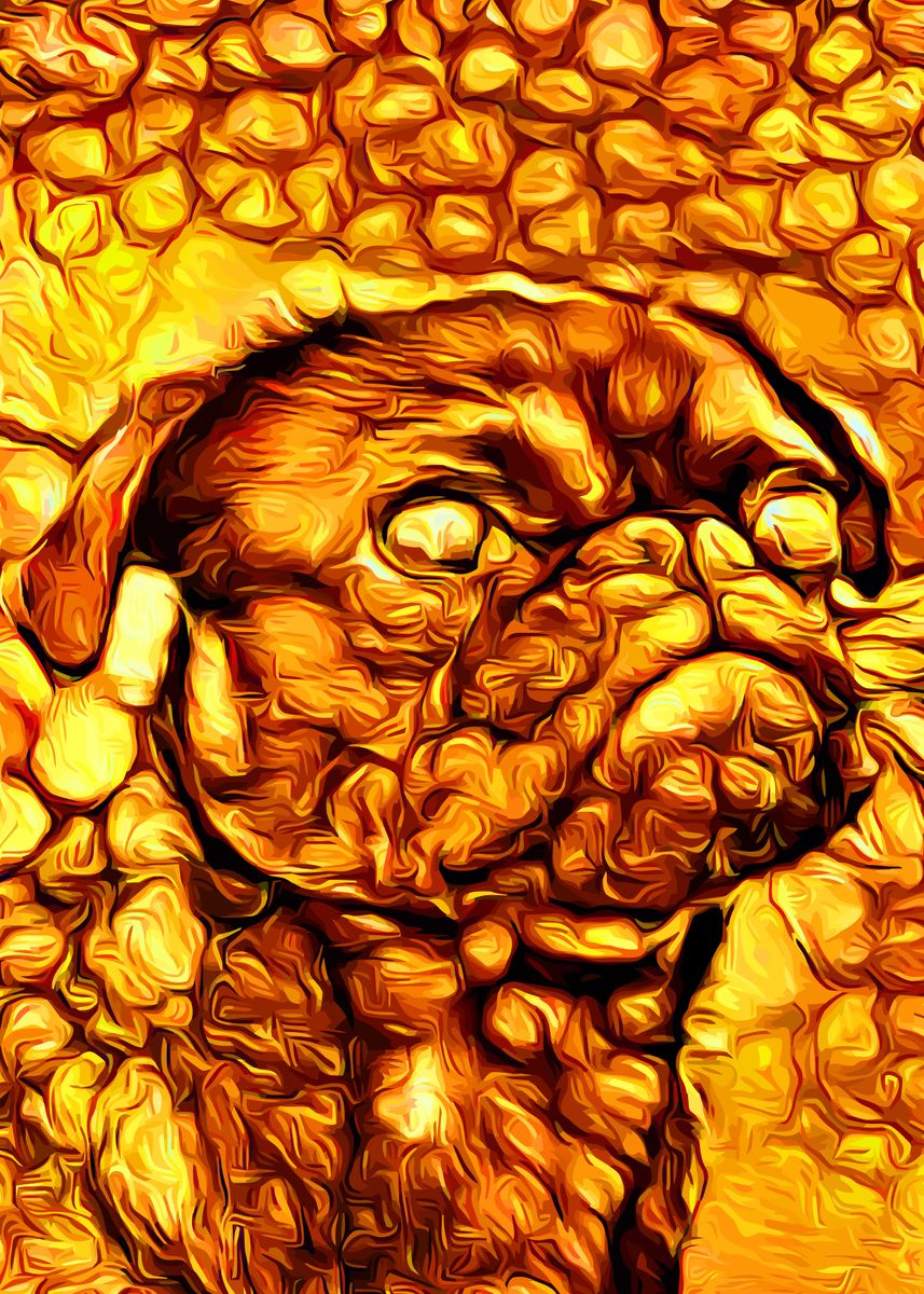 'Pug Gold 2' Poster, picture, metal print, paint by MasterHead | Displate