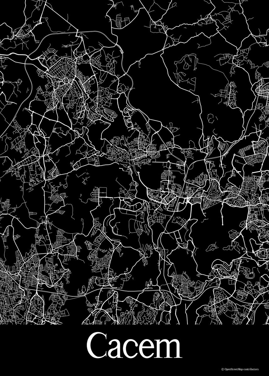 'Cacem Portugal Black Map' Poster by Mappingz | Displate