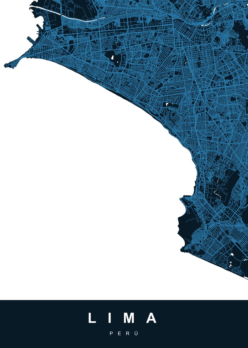 'LIMA Map Peru' Poster, picture, metal print, paint by UrbanMaps | Displate