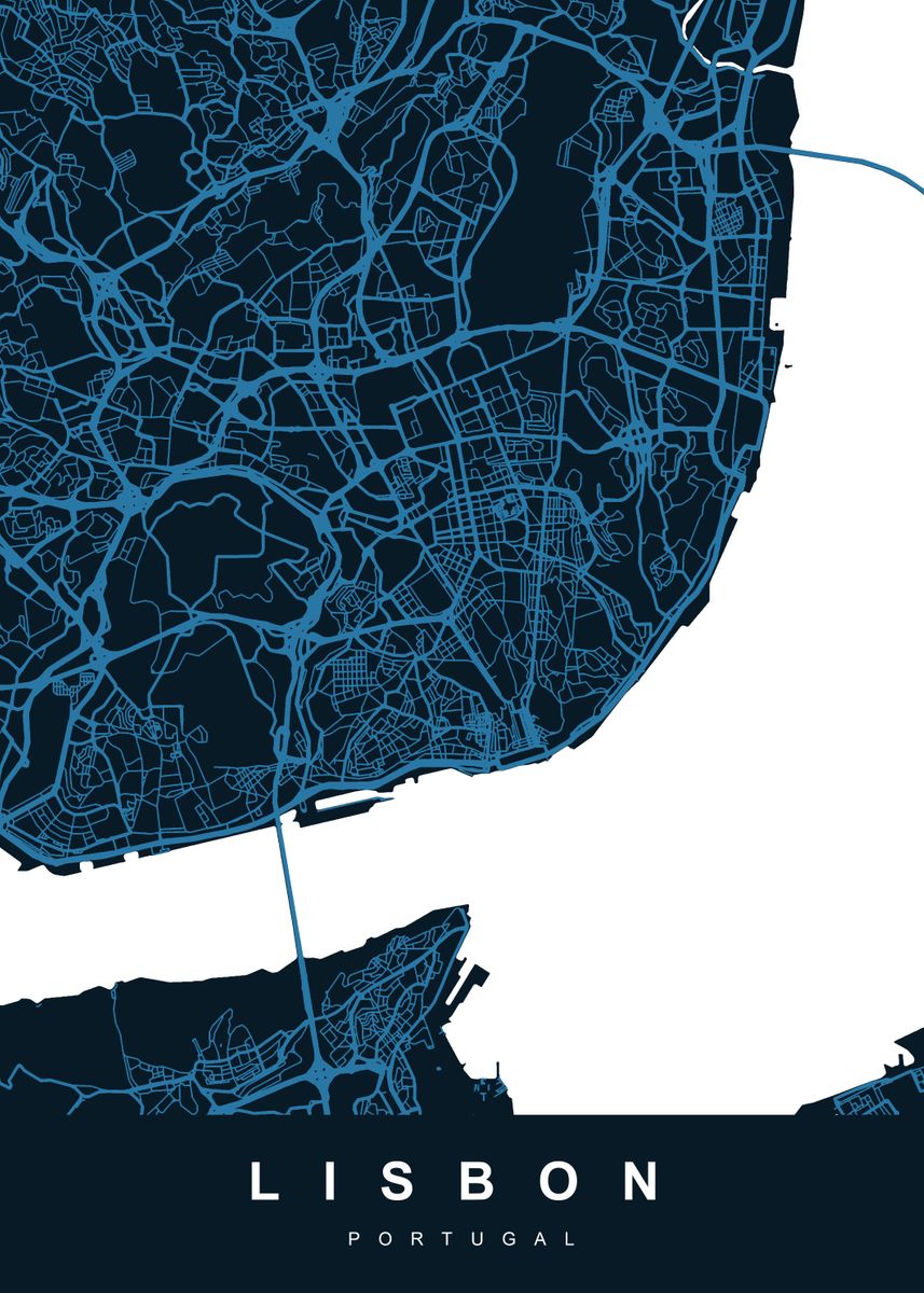 'LISBON City Map Portugal' Poster, picture, metal print, paint by ...