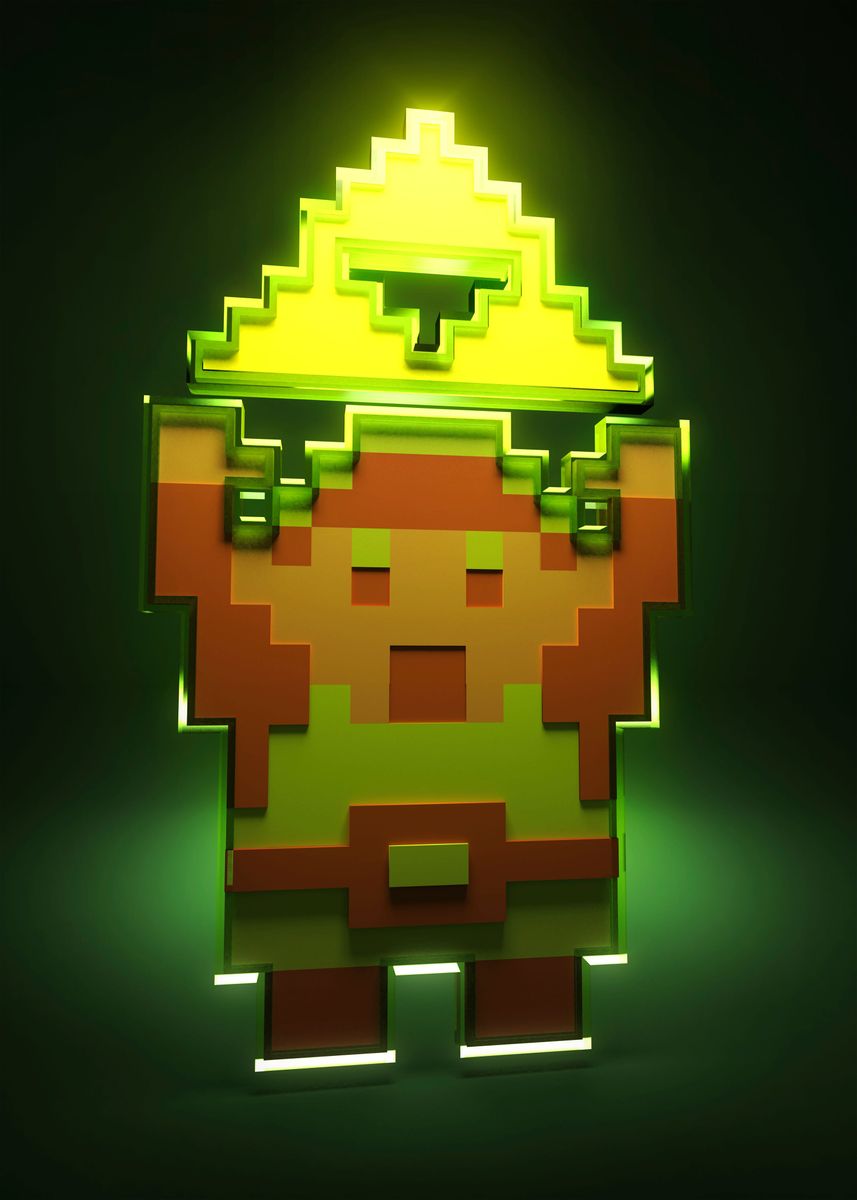 '3D Classic Pixelated Link' Poster, picture, metal print, paint by ...