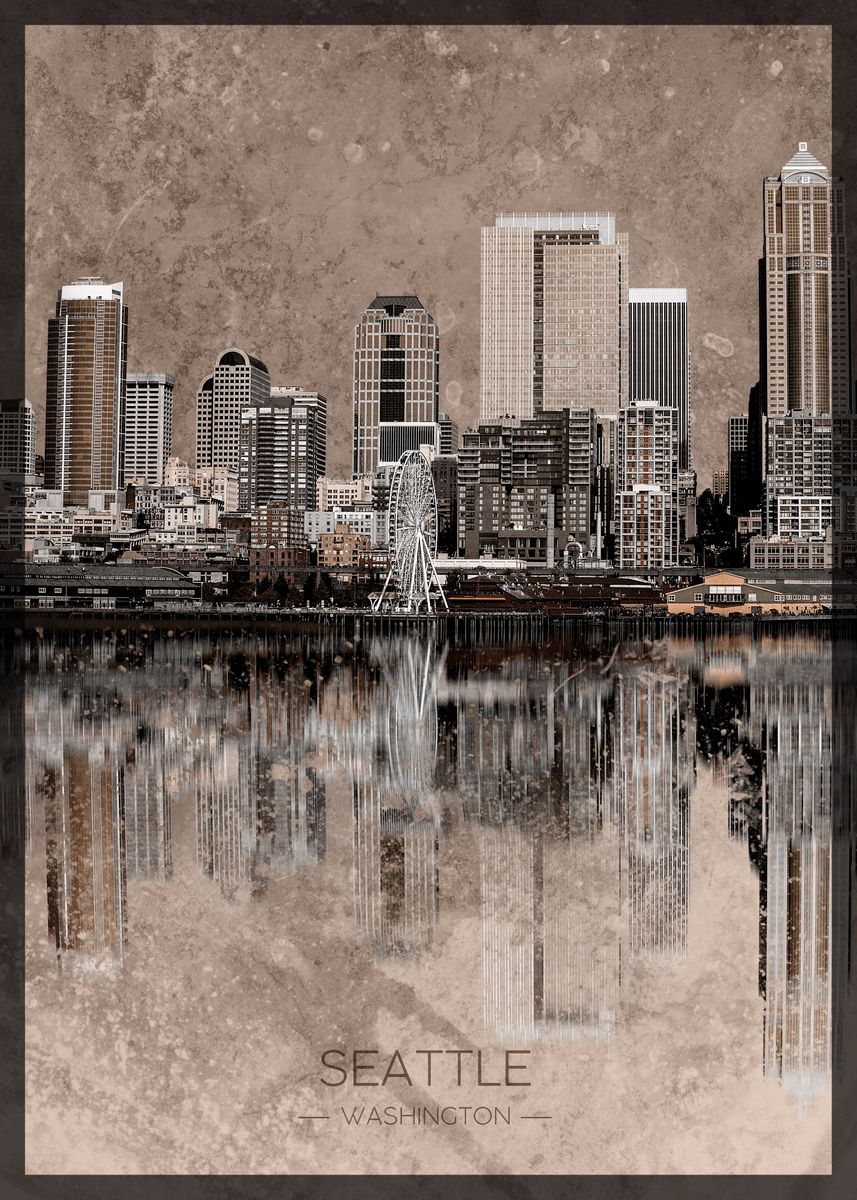 'Seattle Skyline Portrait' Poster, picture, metal print, paint by Robby ...
