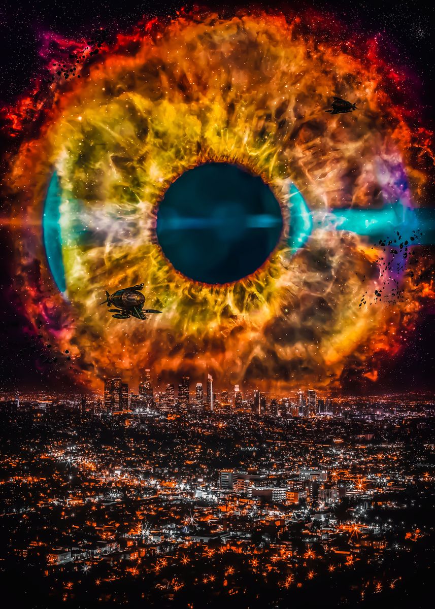 'Eye Galaxy Over City Night' Poster, picture, metal print, paint by Gen ...