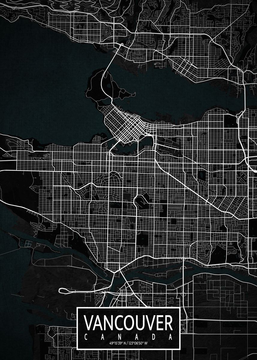 'Vancouver City Map Dark' Poster, picture, metal print, paint by deMAP ...
