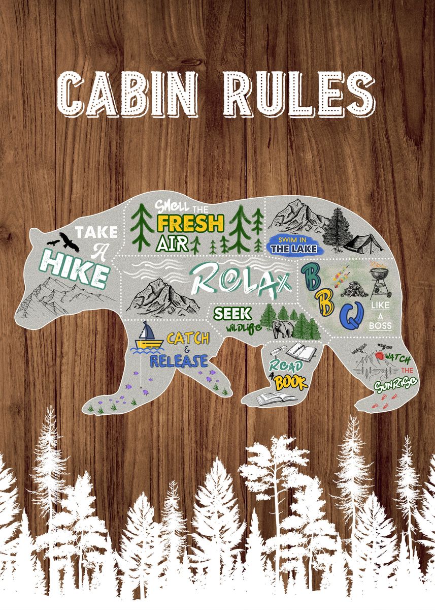'Cabin Rules in the Wood ' Poster, picture, metal print, paint by ...