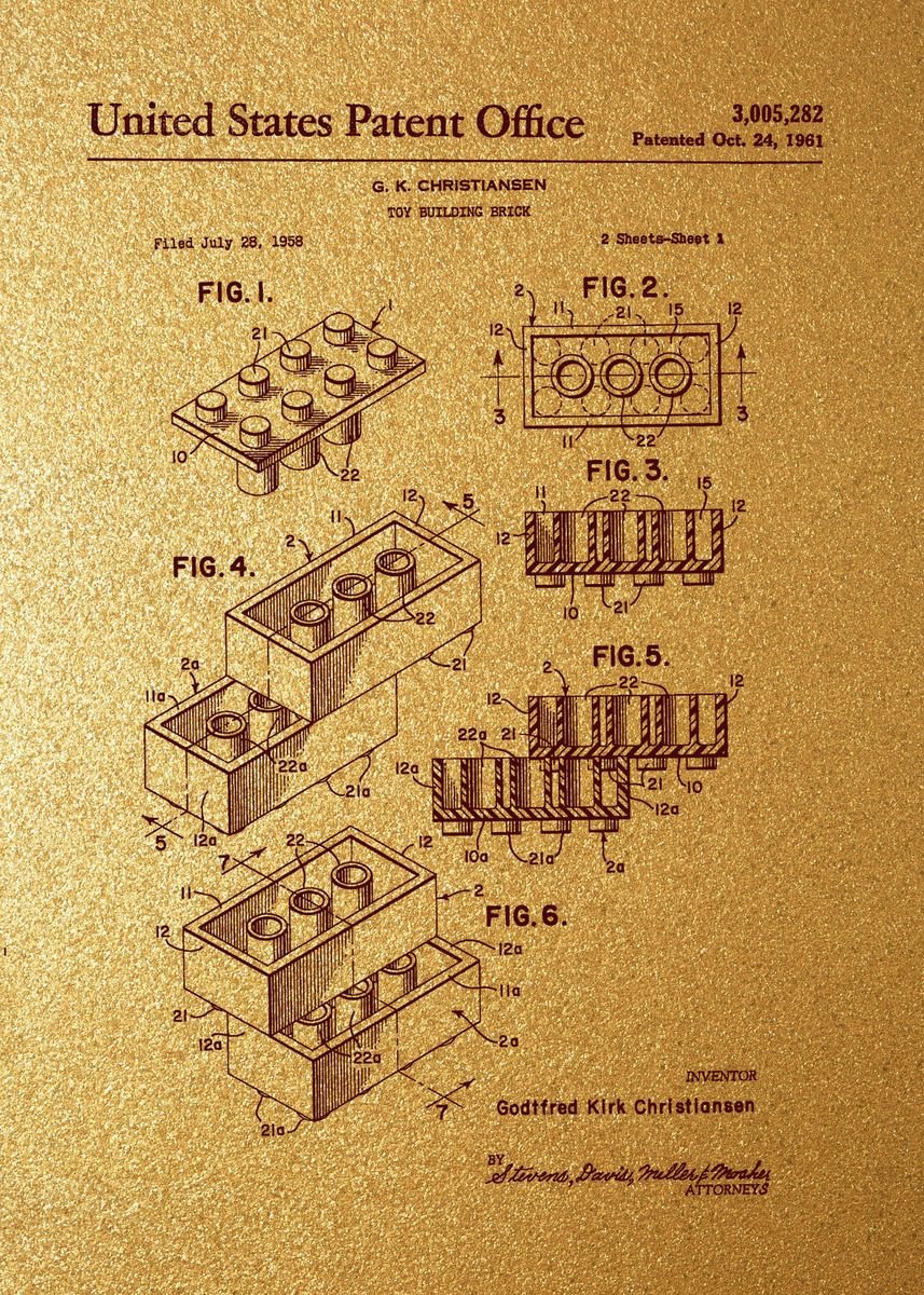 '1 Lego Brick Patent' Poster, picture, metal print, paint by Roy Davis ...