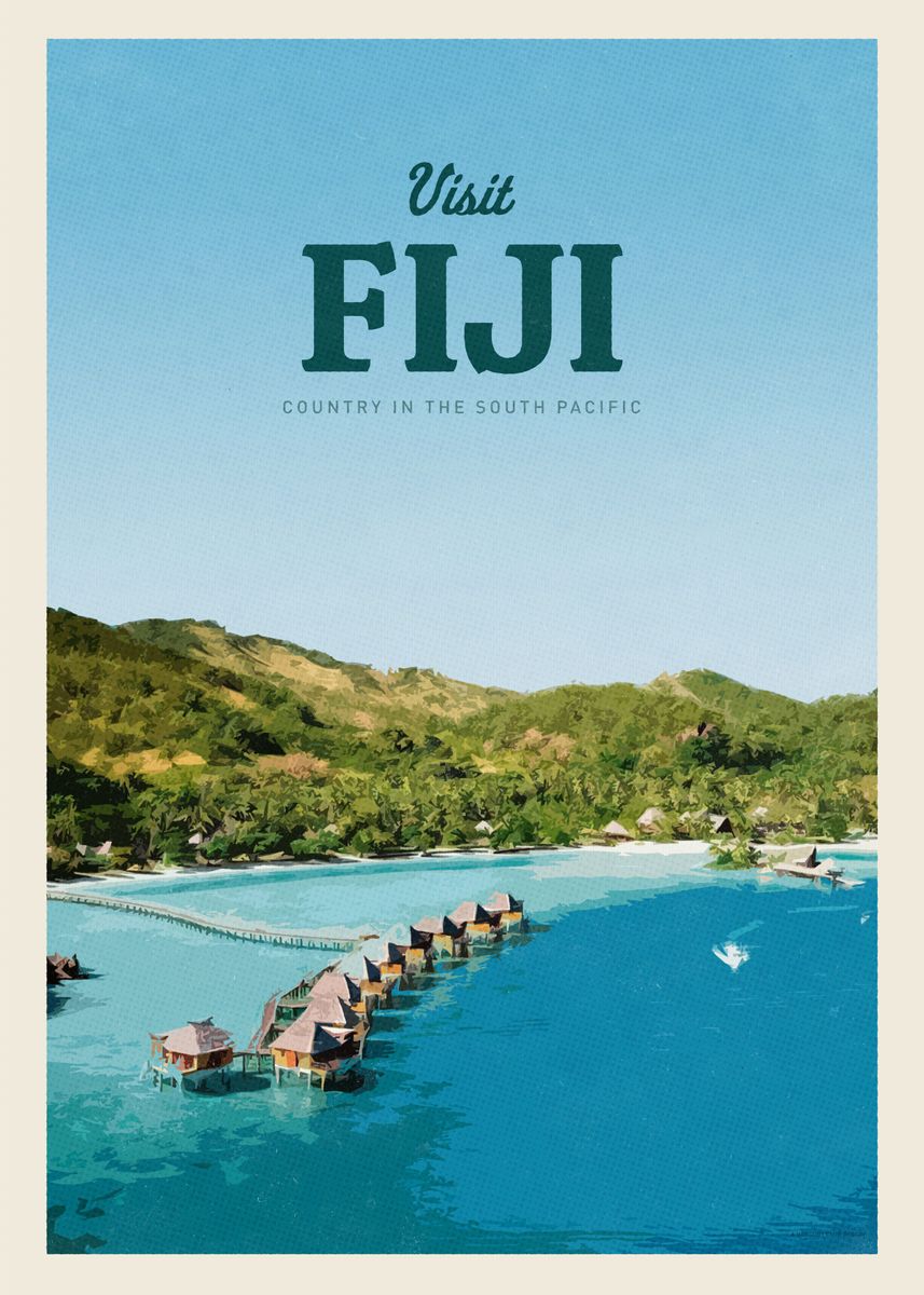 'Visit Fiji' Poster, picture, metal print, paint by Mercury Club | Displate