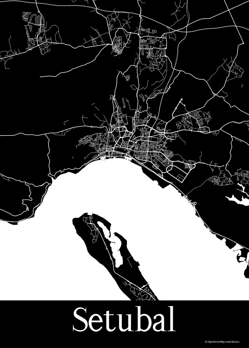 'Setubal Portugal Black Map' Poster, picture, metal print, paint by ...