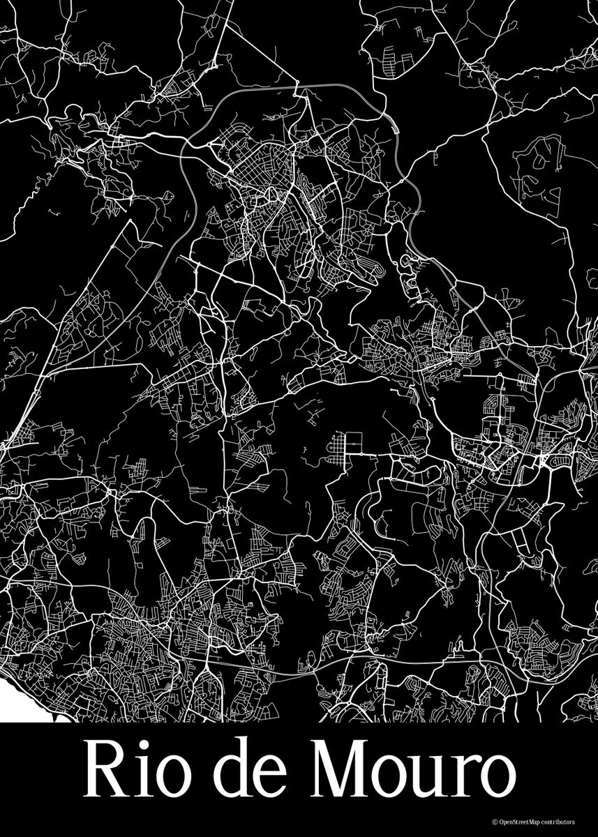 'Rio de Mouro Black Map' Poster, picture, metal print, paint by ...