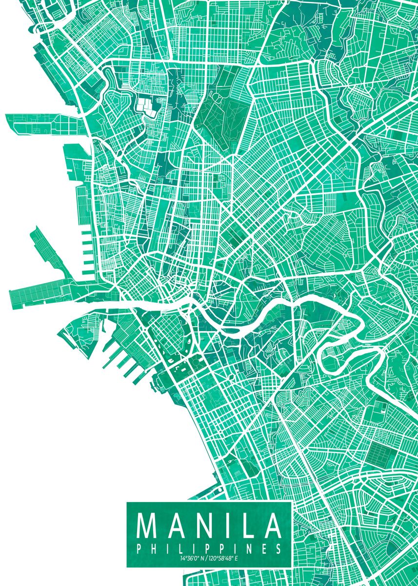 'Manila City Map Watercolor' Poster, picture, metal print, paint by ...