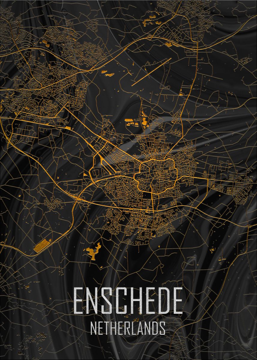 'Enschede Netherlands Map' Poster, picture, metal print, paint by ...