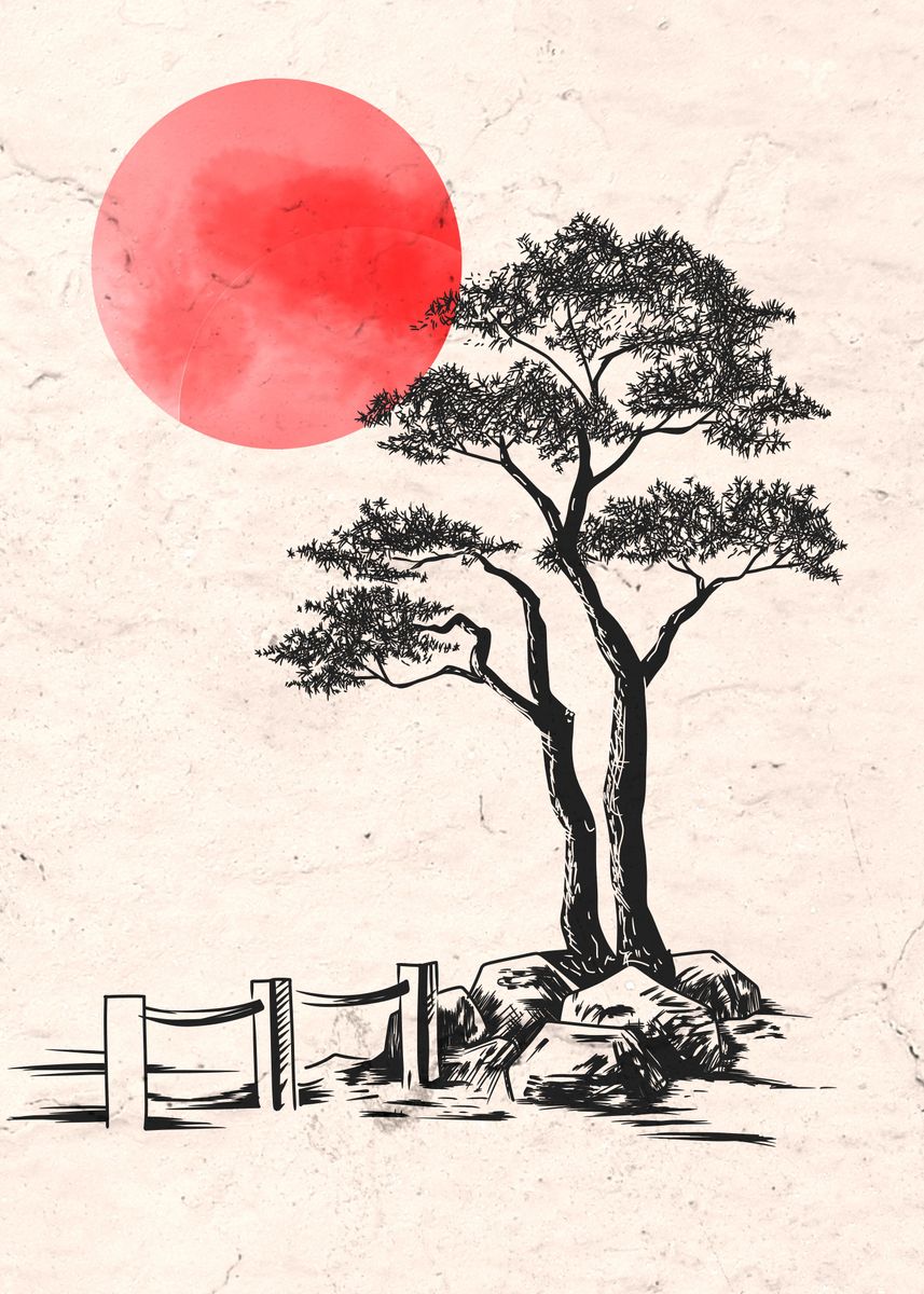 'Tree and Moon' Poster, picture, metal print, paint by SCARRT | Displate