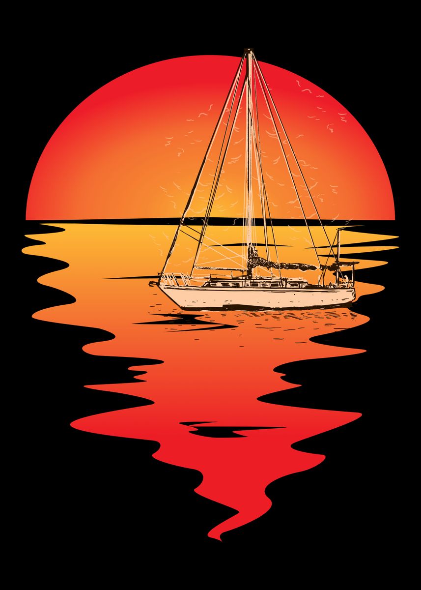 'Fisher Boat Sunset' Poster by BestPrints | Displate