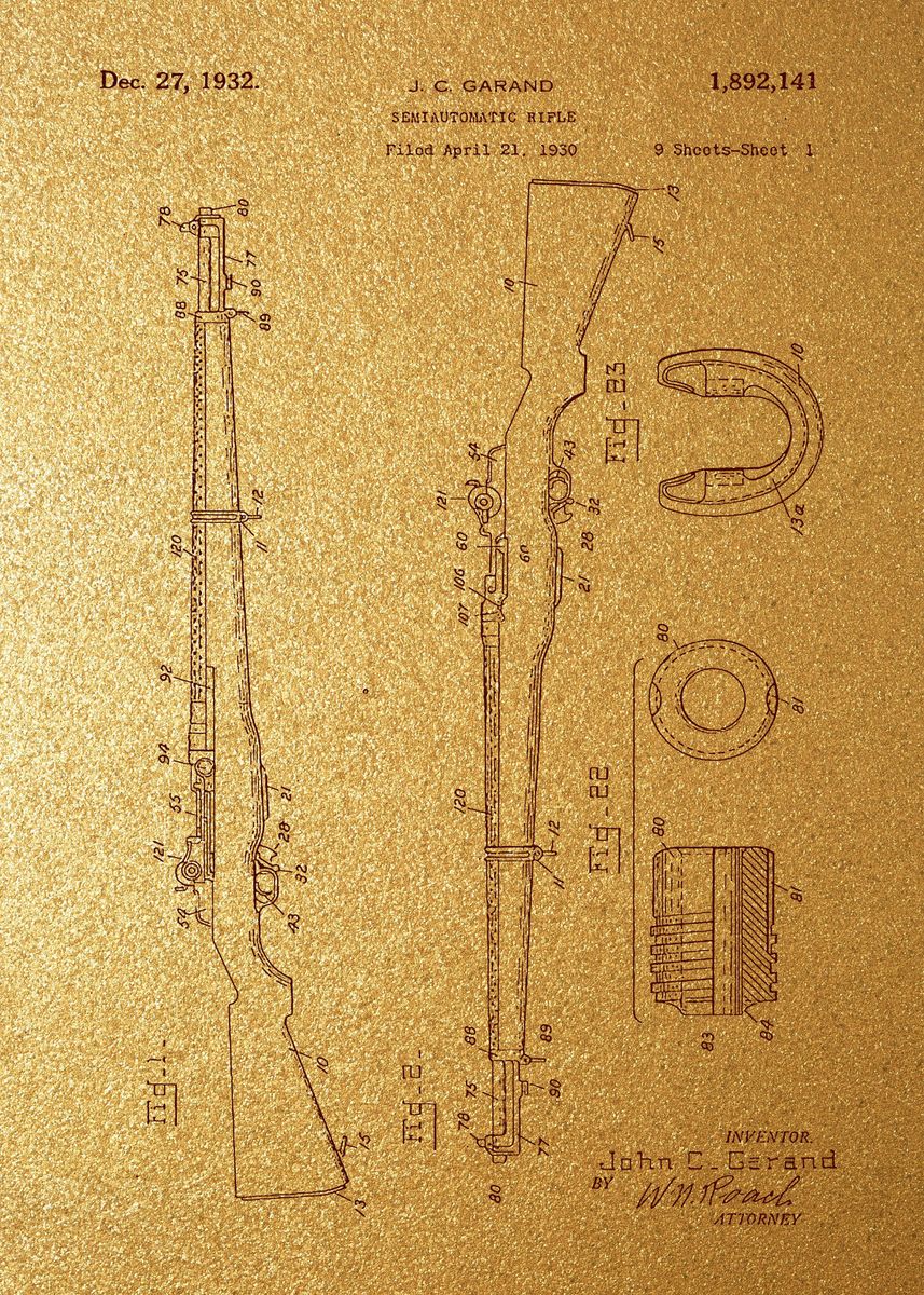 '3 M1 Rifle Patent' Poster by Gloria Grant | Displate