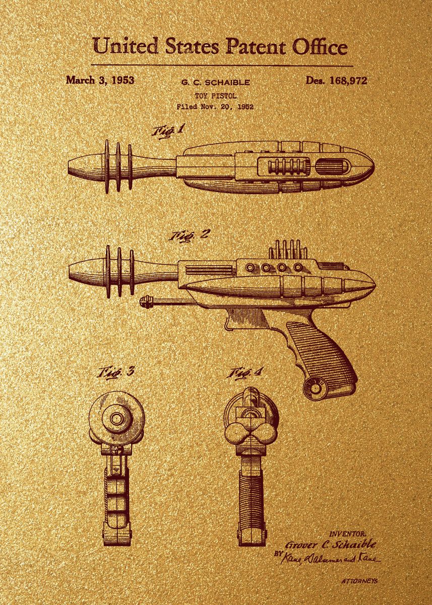 '25 Laser Gun Toy Patent 1' Poster, picture, metal print, paint by Roy ...