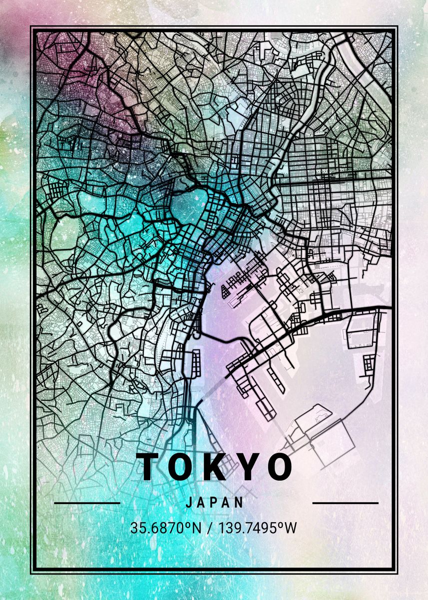 'Tokyo City Map Japan' Poster, picture, metal print, paint by Max Ronn ...