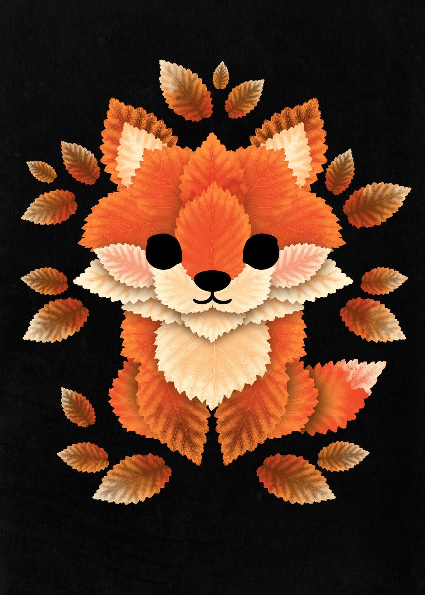 'little fox of leaves' Poster, picture, metal print, paint by ...