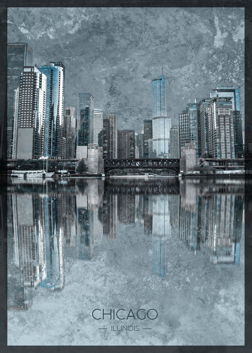 'Chicago Skyline Portrait' Poster by Robby Fontanesi | Displate