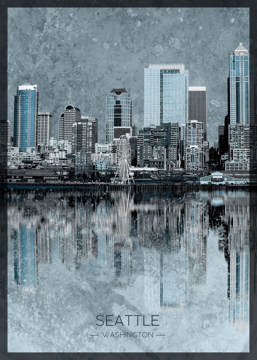 'Seattle Skyline Portrait' Poster, picture, metal print, paint by Robby ...