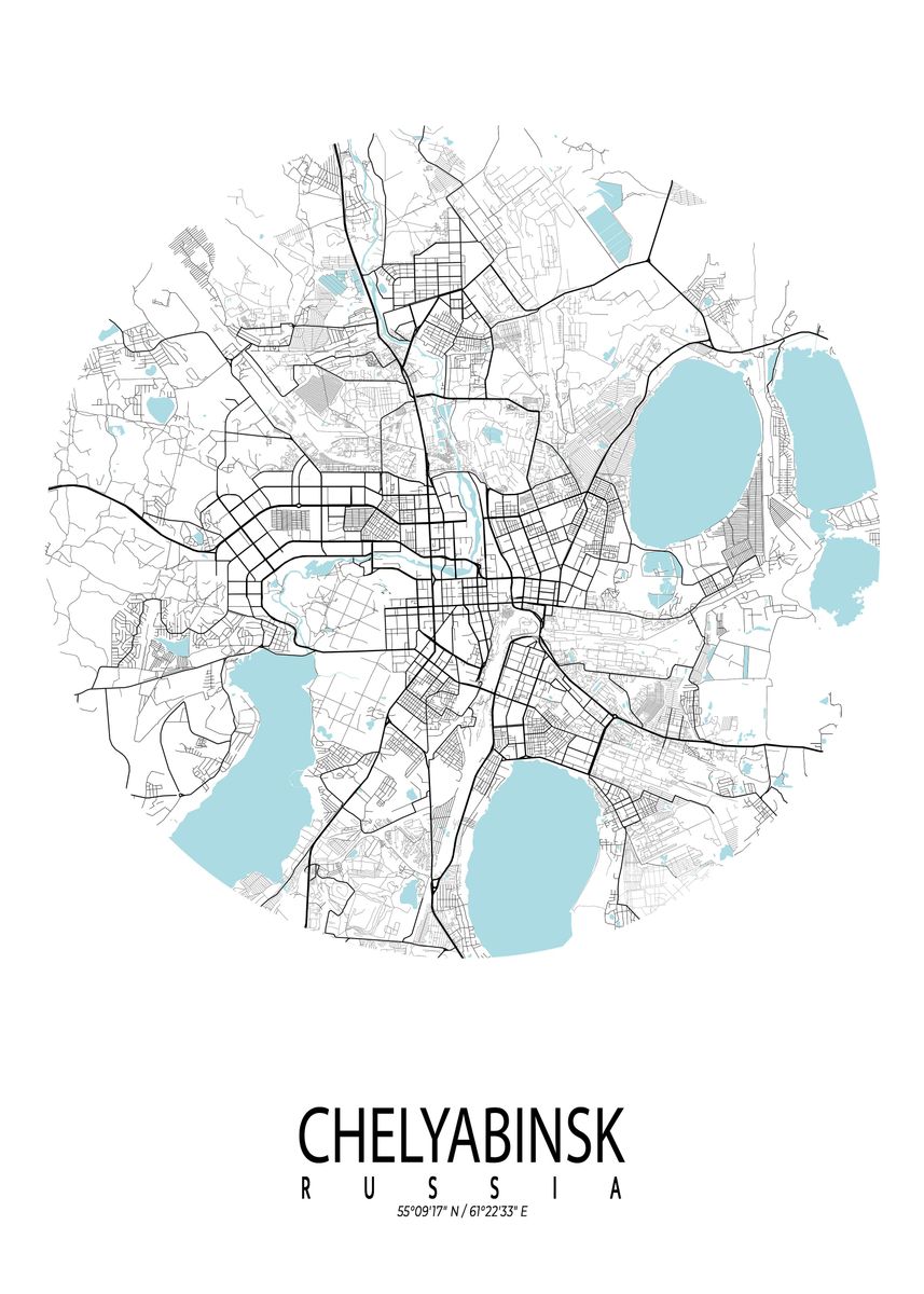'Chelyabinsk Map Circle' Poster, picture, metal print, paint by deMAP ...