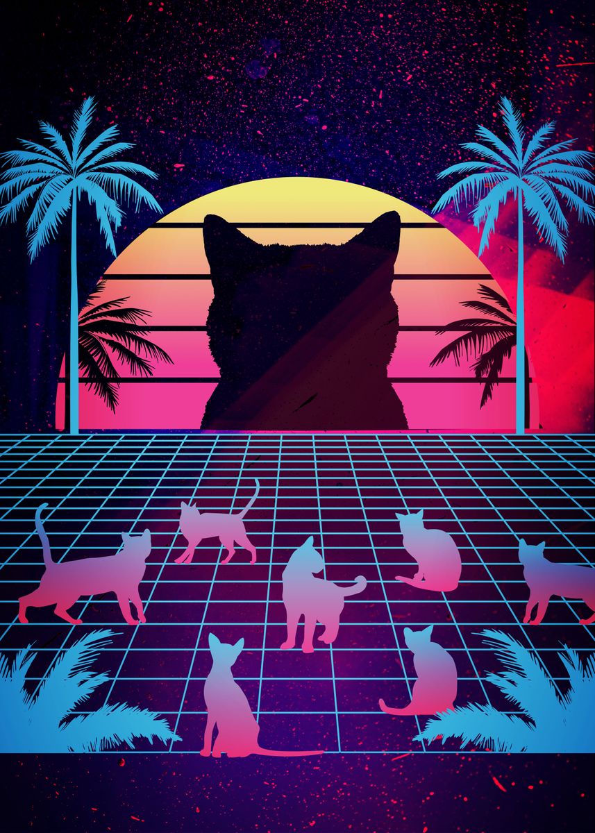 'Vaporwave Cat Heaven' Poster by BestPrints | Displate