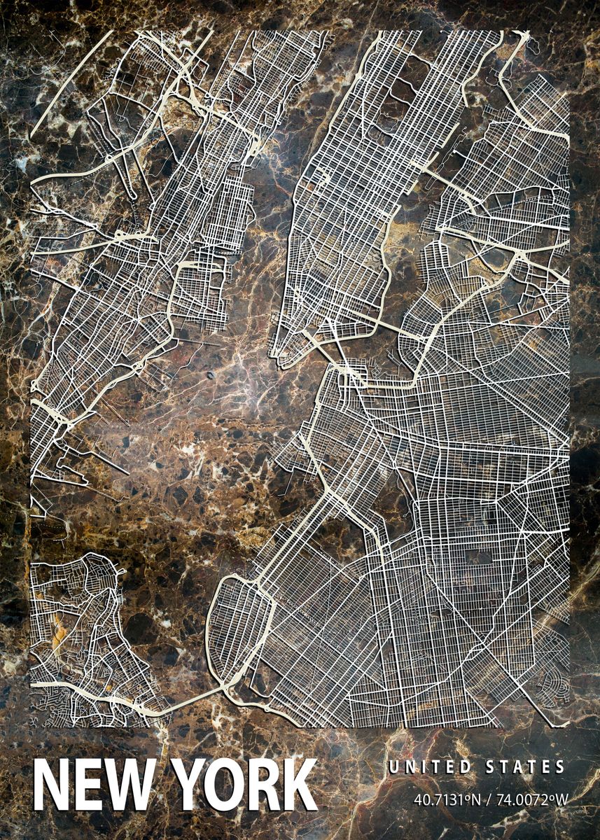 'New York City Map marble' Poster by Max Ronn | Displate