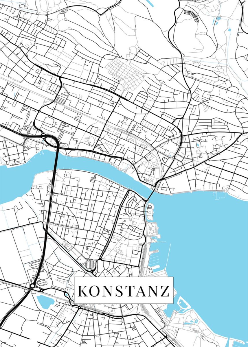 'Konstanz City Map Germany' Poster, picture, metal print, paint by Max ...