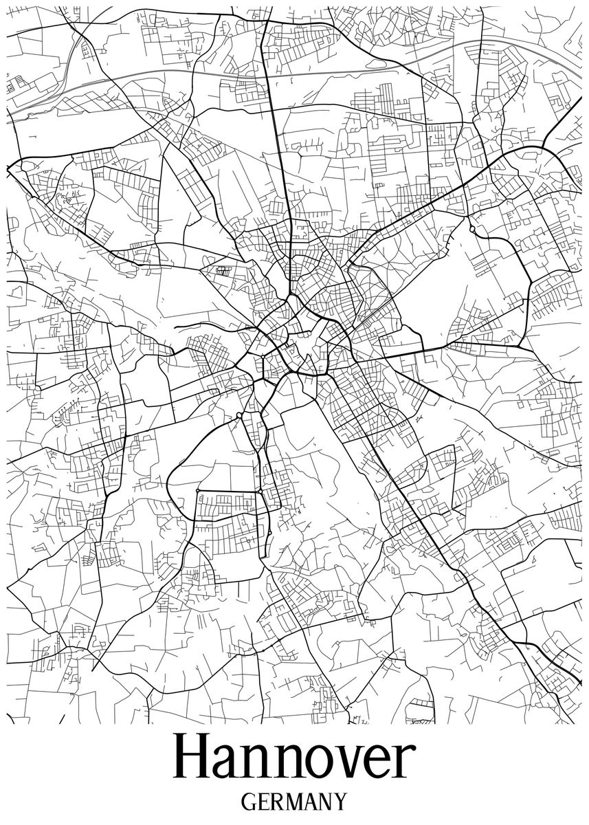 'Hannover Map Germany' Poster, picture, metal print, paint by Max Ronn ...