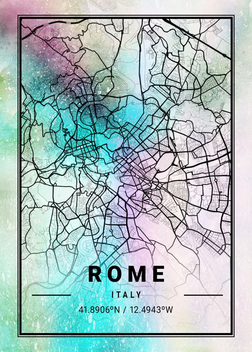 'Rome Map Italy' Poster, picture, metal print, paint by Max Ronn | Displate