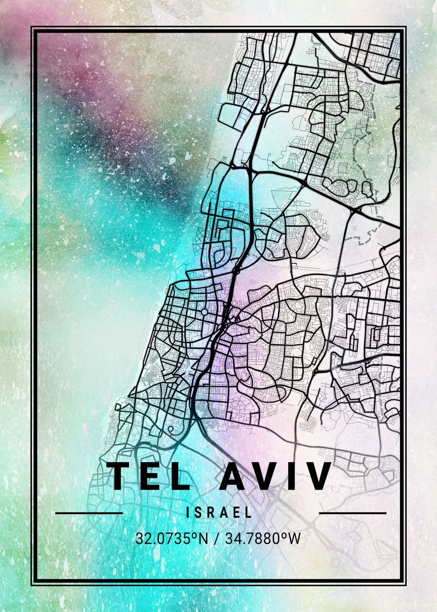'Tel Aviv Map Israel' Poster, picture, metal print, paint by Max Ronn ...