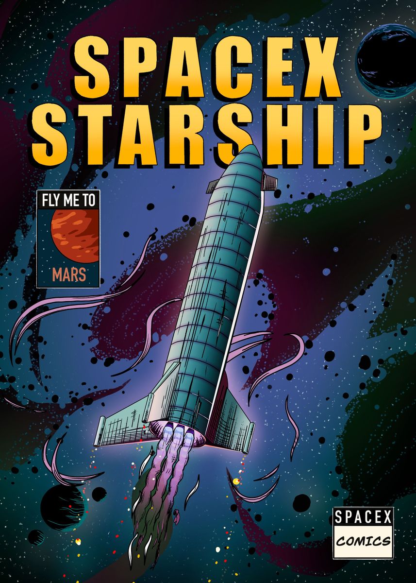'Spacex Starship Comics' Poster, picture, metal print, paint by Valter Shabani Productions ...