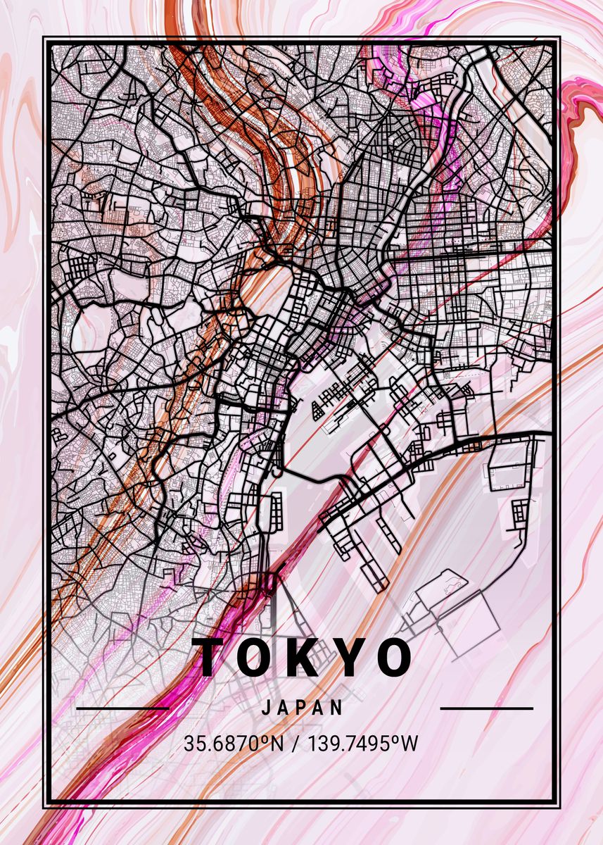 'Tokyo City Map Japan' Poster, picture, metal print, paint by Max Ronn ...