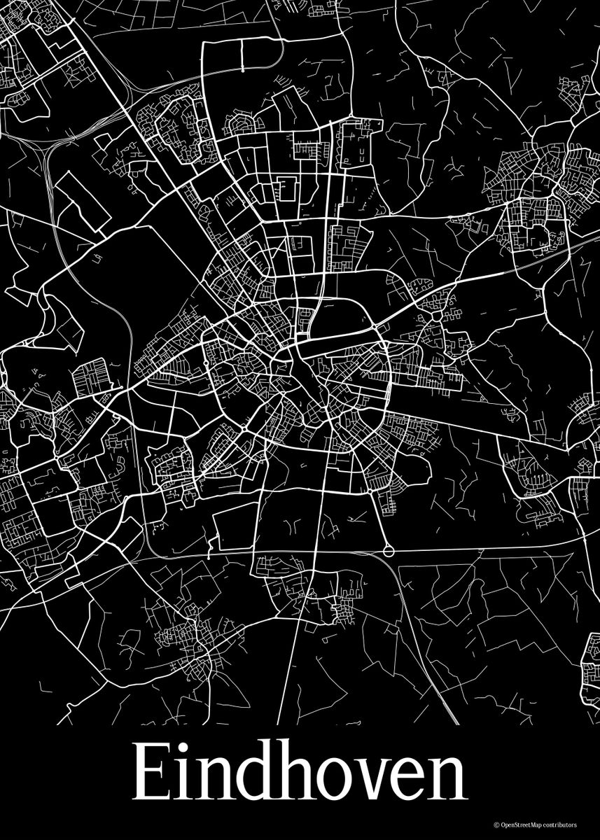 'Eindhoven Black Map' Poster, picture, metal print, paint by Mappingz ...