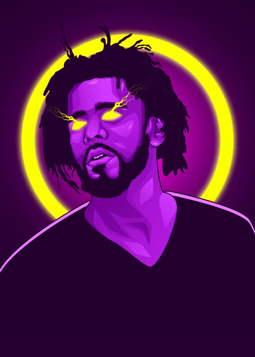 'J Cole Neon' Poster by Colorize Studio | Displate