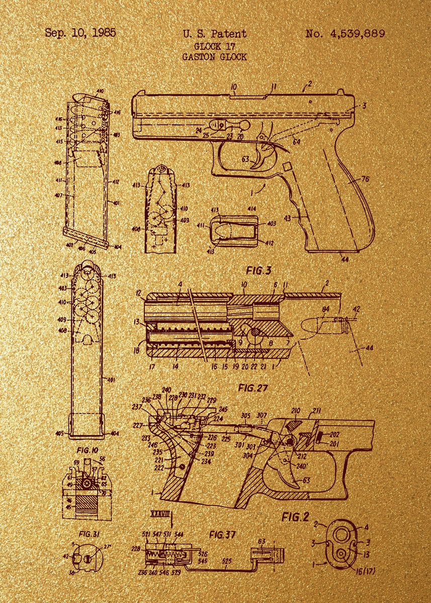 '14 Glock 17 1985 Patent' Poster by Gloria Grant | Displate