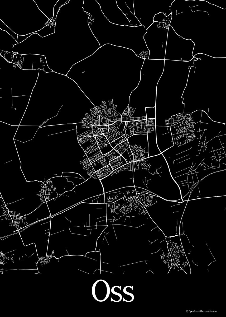'Oss Black Map' Poster, picture, metal print, paint by Mappingz | Displate