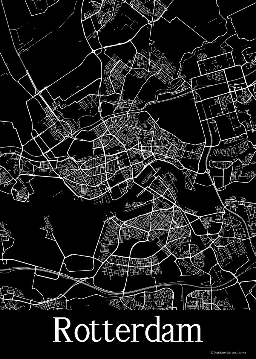 'Rotterdam Black Map' Poster by Mappingz | Displate