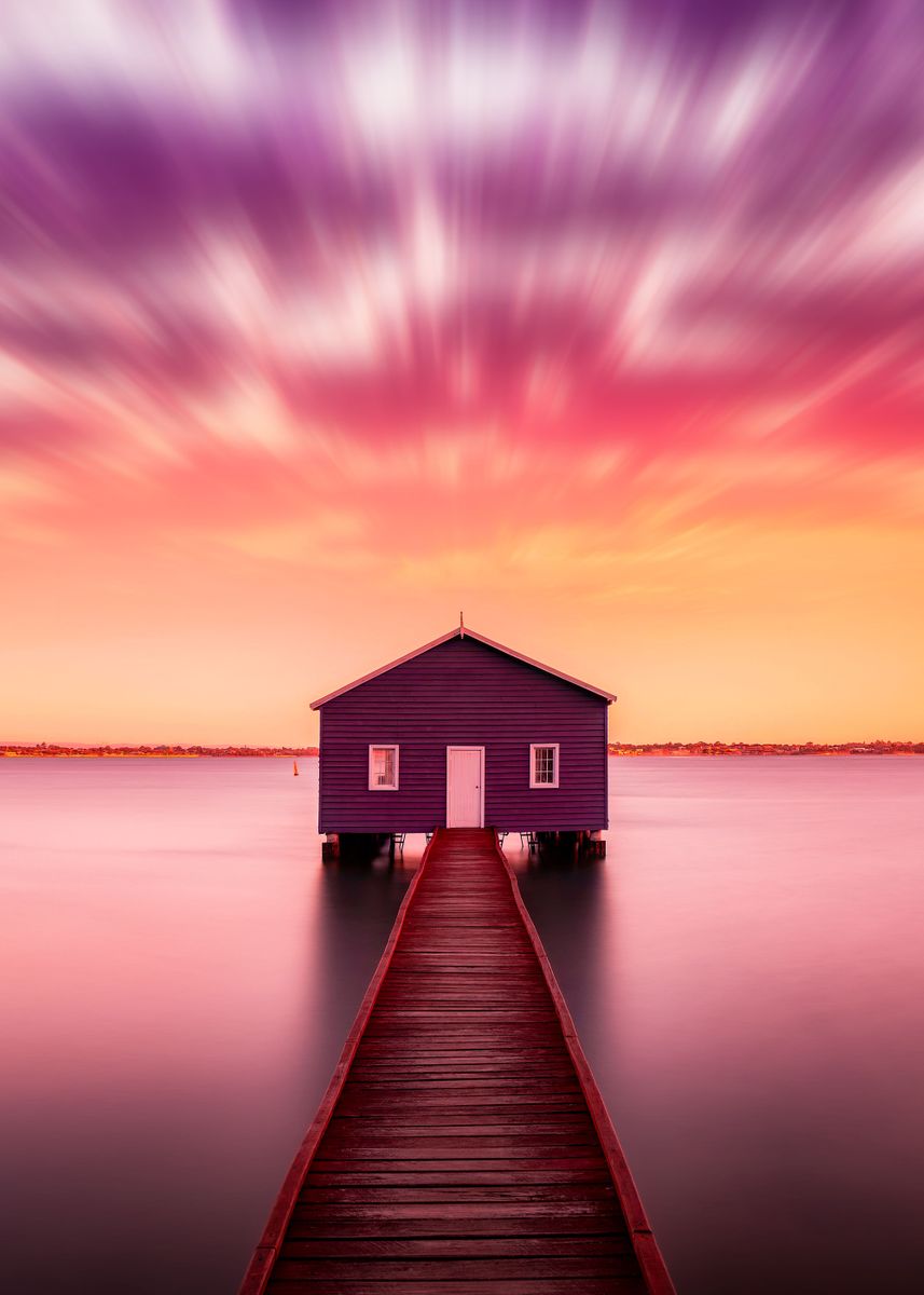 'Lake House Sunset' Poster, picture, metal print, paint by George Sorin ...