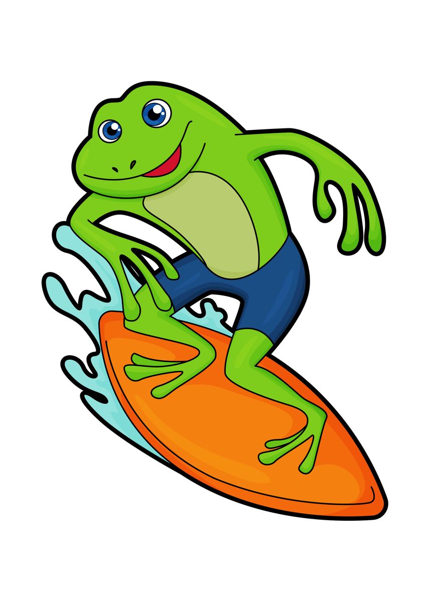 'Frog Surfer Surfboard' Poster, picture, metal print, paint by Markus ...