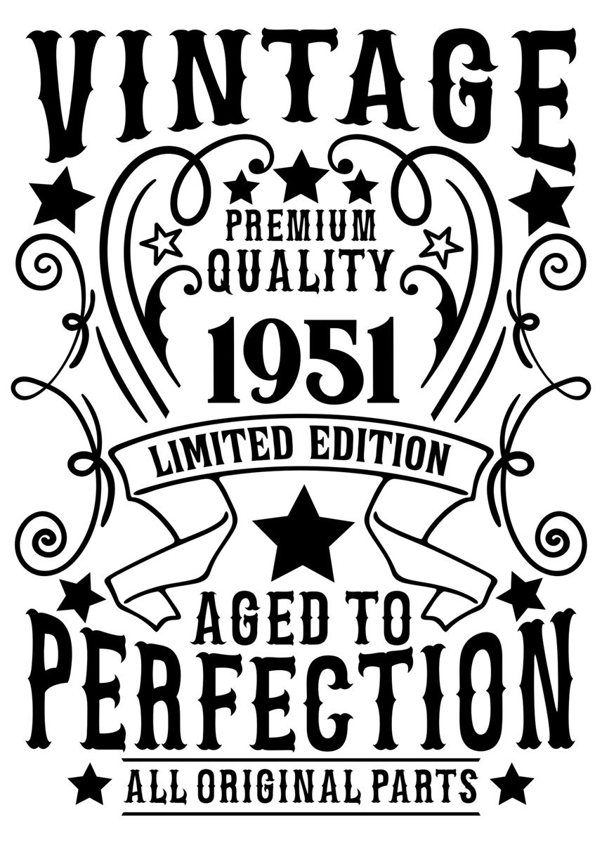'Vintage 1951 birthday' Poster, picture, metal print, paint by Max Ronn ...