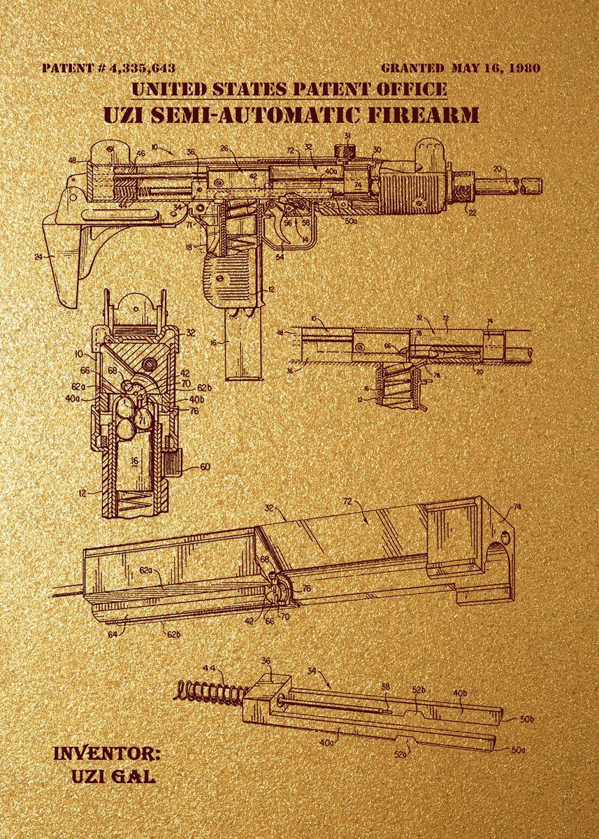'18 1982 Uzi Submachine Gu' Poster, picture, metal print, paint by ...