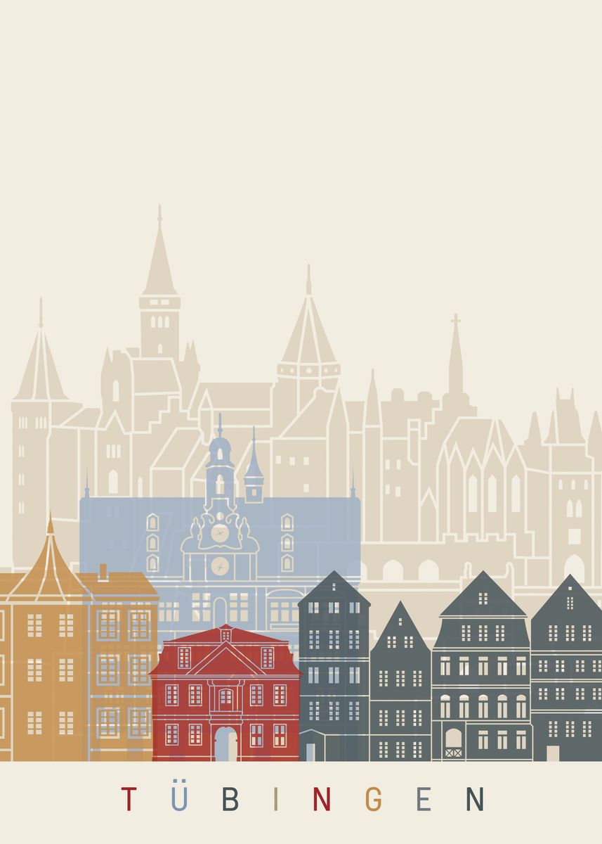 'Tubingen skyline' Poster, picture, metal print, paint by Cristina ...