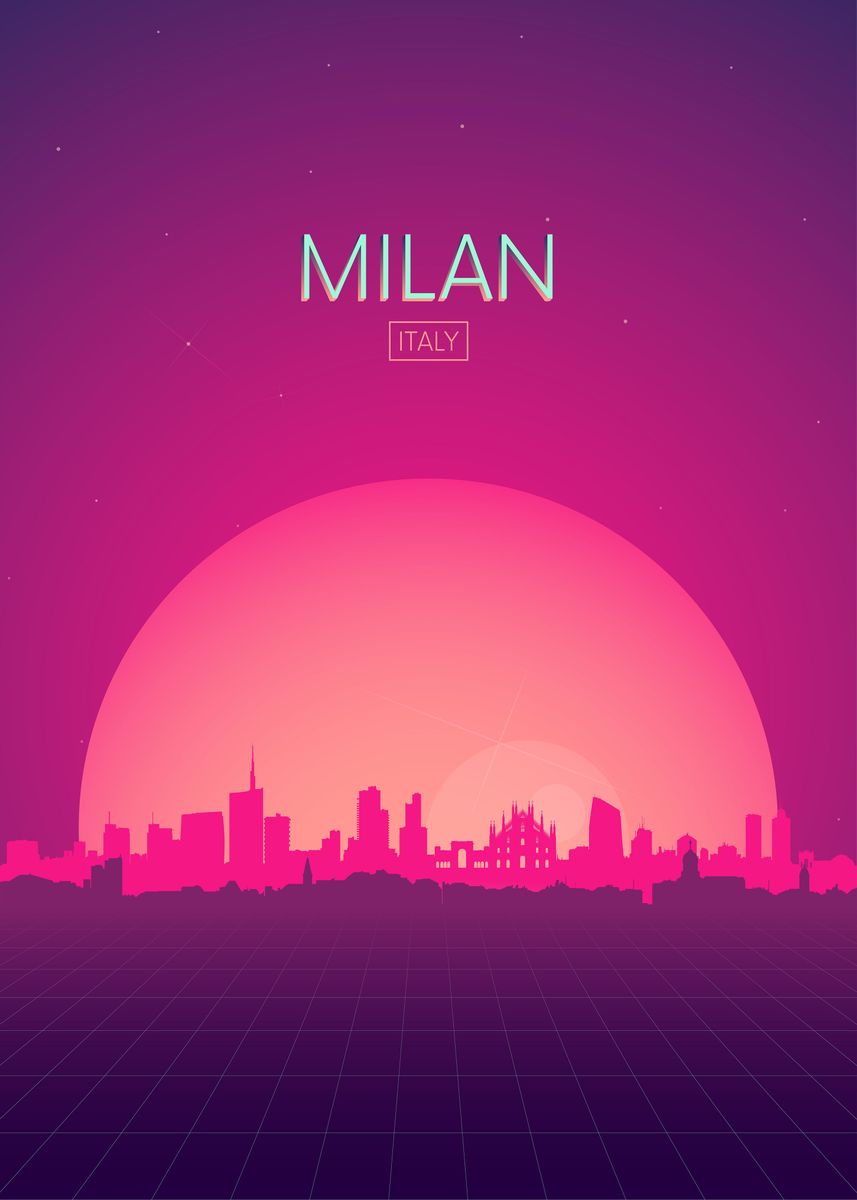 'Milan Neon Skyline' Poster by Designersen | Displate