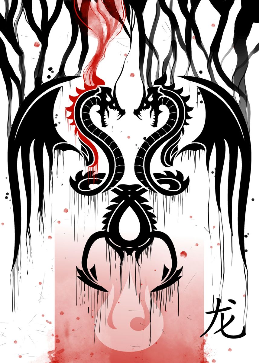 'Twin Fire Dragon Ink' Poster, picture, metal print, paint by ...