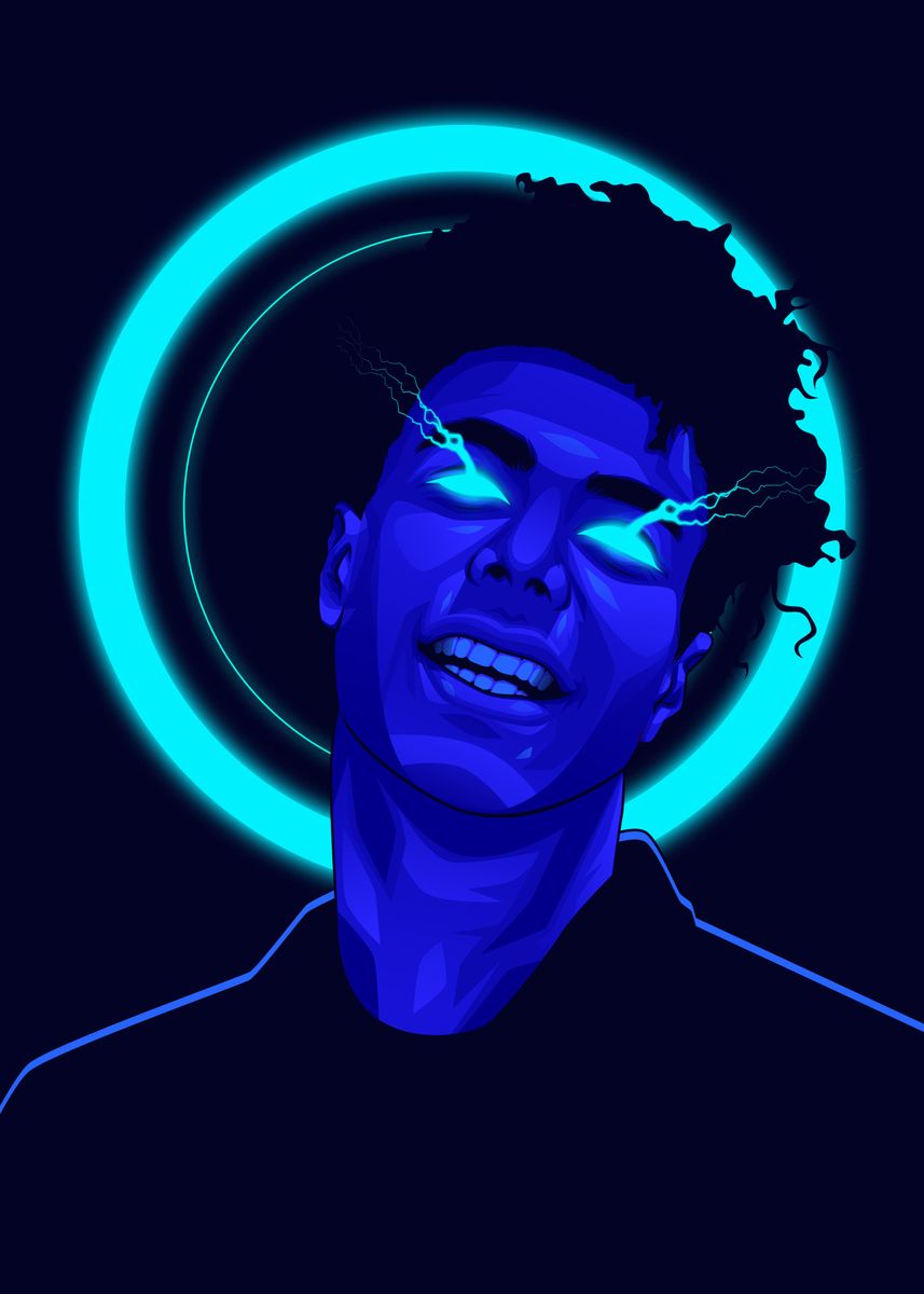 'Blueface Neon Blue Rapper' Poster, picture, metal print, paint by ...