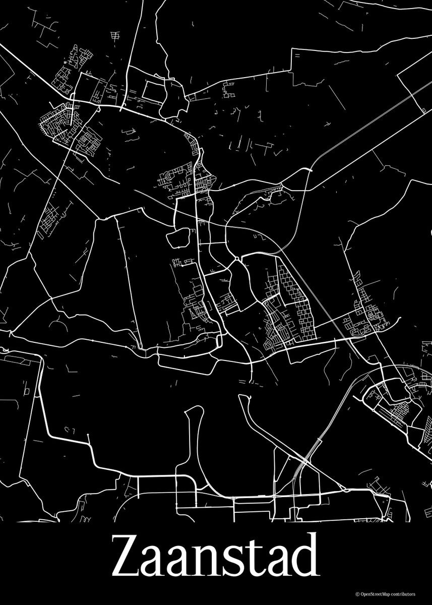 'Zaanstad Black Map' Poster by Mappingz | Displate
