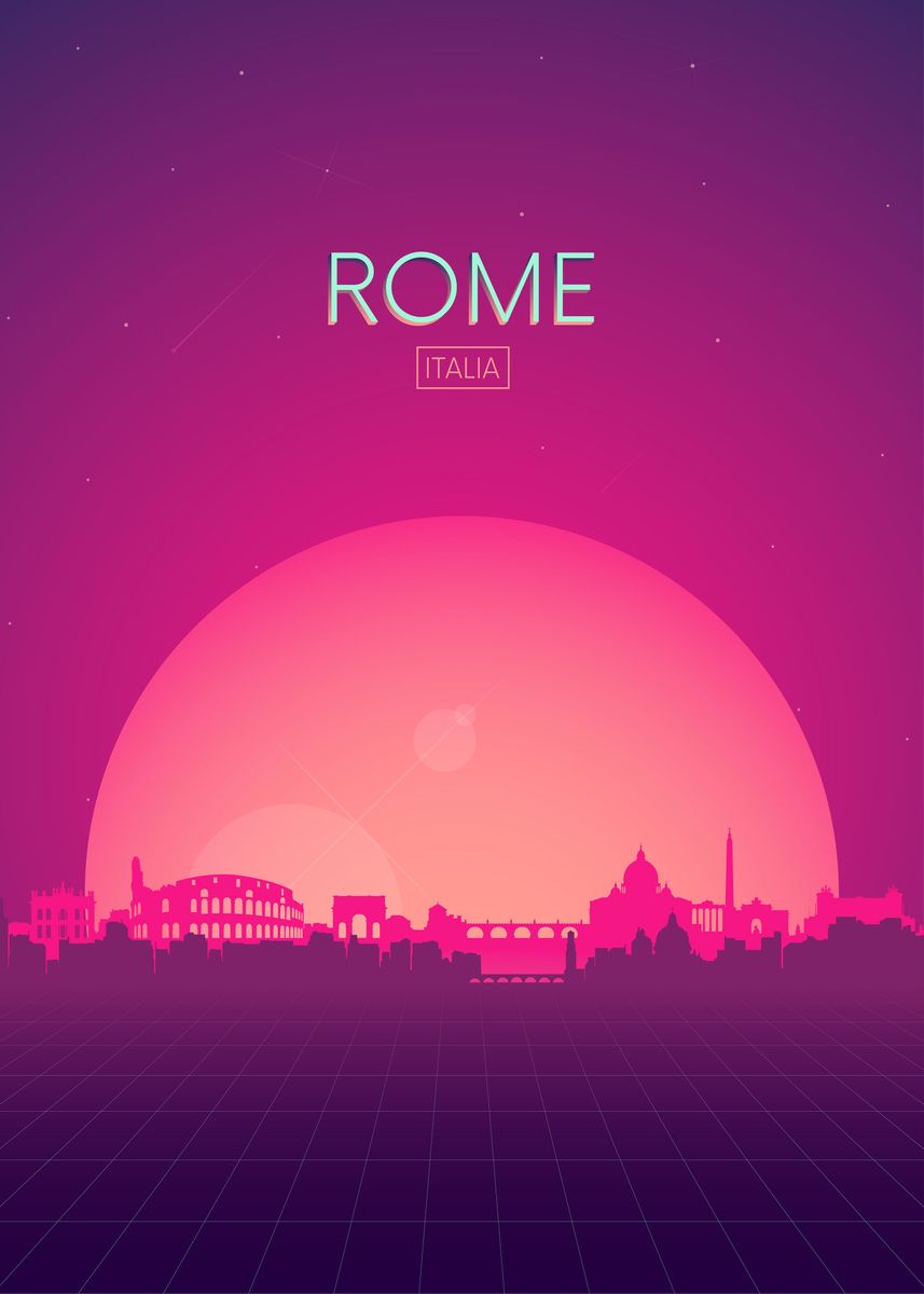 'Rome neon skyline' Poster, picture, metal print, paint by Designersen ...