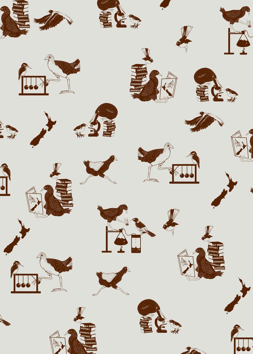 'NZ BIRDS SCIENCE PATTERN' Poster, picture, metal print, paint by ...